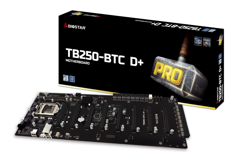 Biostar 8 x PCIe TB250-BTC D+ Riserless Mining Motherboard – hashrate